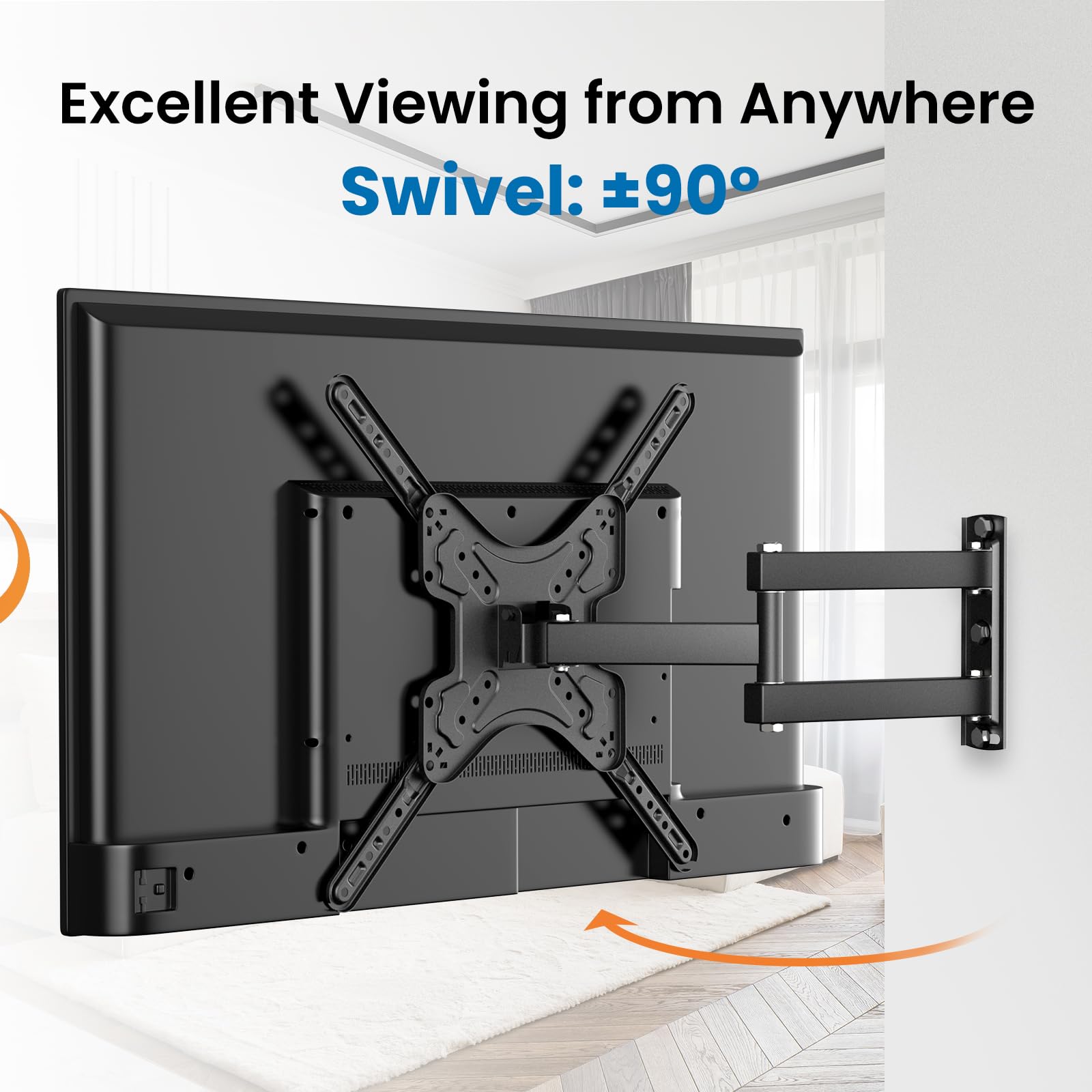 TV Wall Mount for Most 14-60 Inch TVs, Full Motion TV Mount with Perfect Center Design, Extension Tilt Swivel TV Mount Articulating Mount Max 400x400mm with Magnetic Remote Control Holder 2pcs
