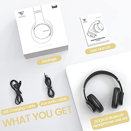 DOQAUS Bluetooth Headphones Over Ear, 52 Hours Playtime Wireless Headphones with 3 EQ Modes, Noise Isolating HiFi Stereo Headphones with Deep Bass, Microphone, Soft Earpads for Cellphone/PC (Black)