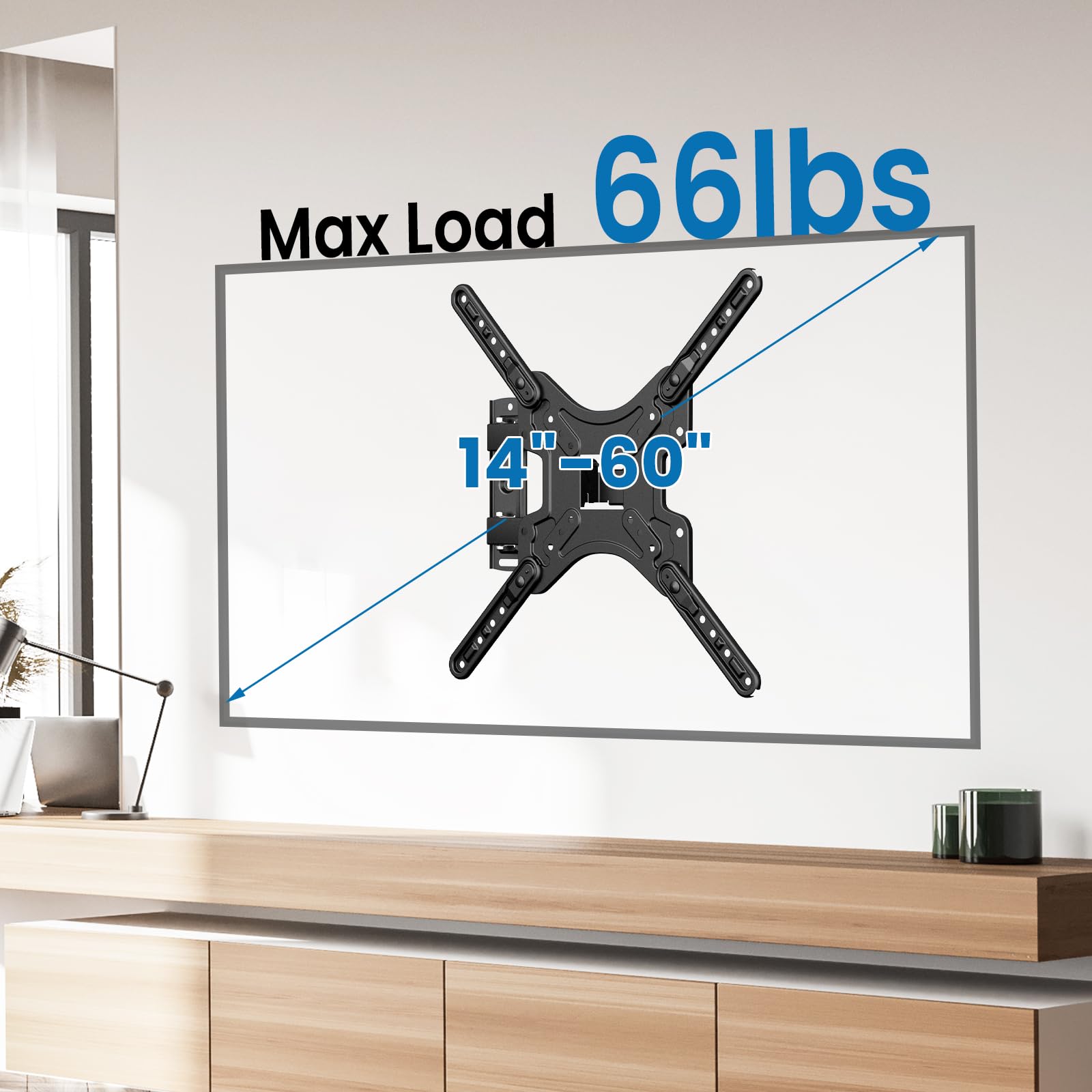 TV Wall Mount for Most 14-60 Inch TVs, Full Motion TV Mount with Perfect Center Design, Extension Tilt Swivel TV Mount Articulating Mount Max 400x400mm with Magnetic Remote Control Holder 2pcs