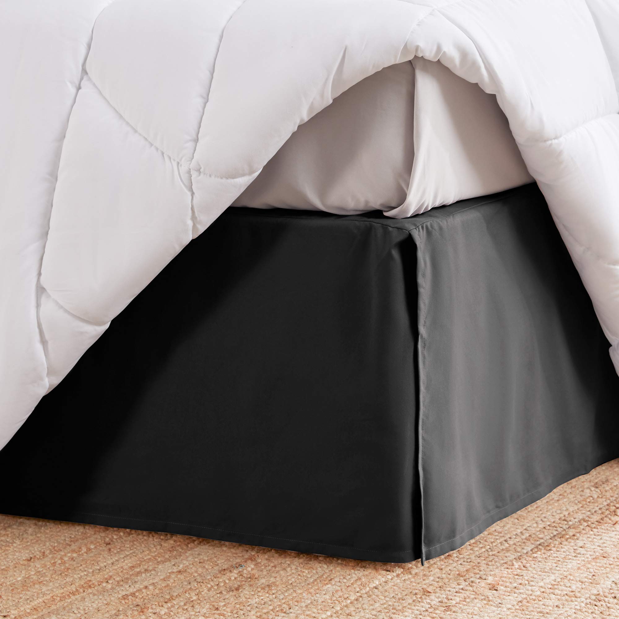 SLEEP ZONE Pleated Bed Skirts King Size, 15 inch Tailored Drop Easy Fit Bedskirt, Anti-Static, Fade Resistant (King, Black)