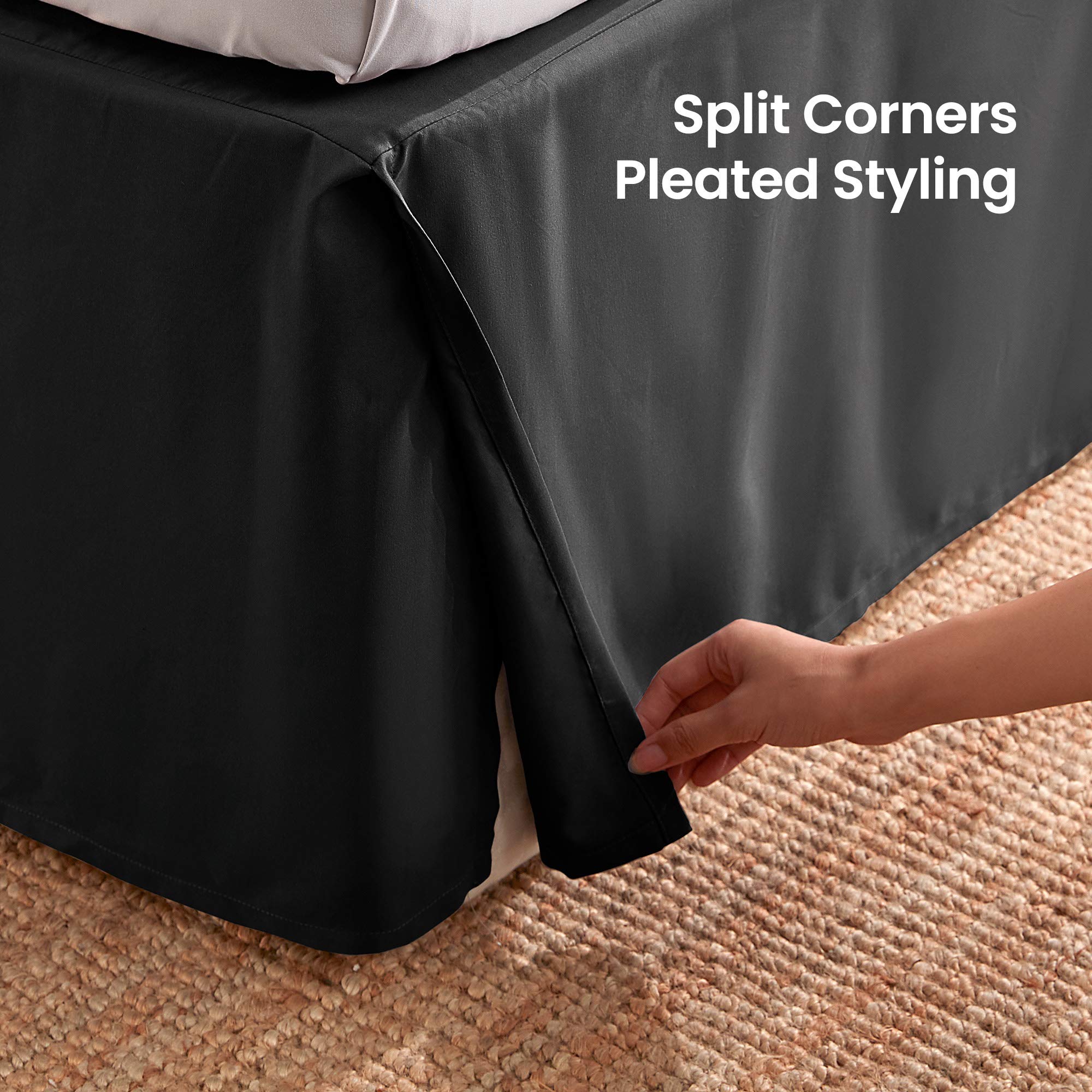 SLEEP ZONE Pleated Bed Skirts King Size, 15 inch Tailored Drop Easy Fit Bedskirt, Anti-Static, Fade Resistant (King, Black)