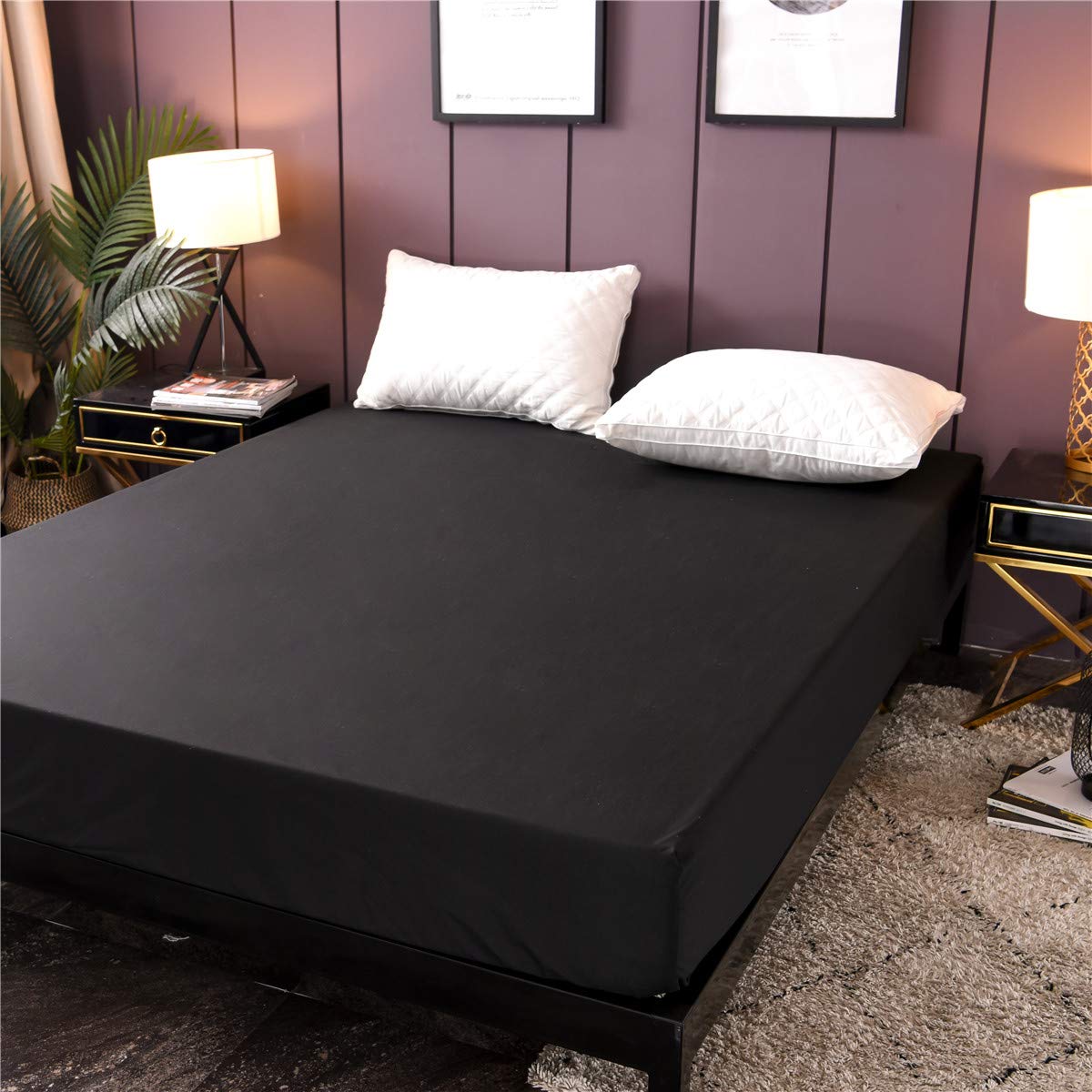 Holawakaka King Waterproof Mattress Encasement Protector Black Fitted Sheet Breathable Bed Mattress Pad Cover, 14" Deep Pocket (Black, King)