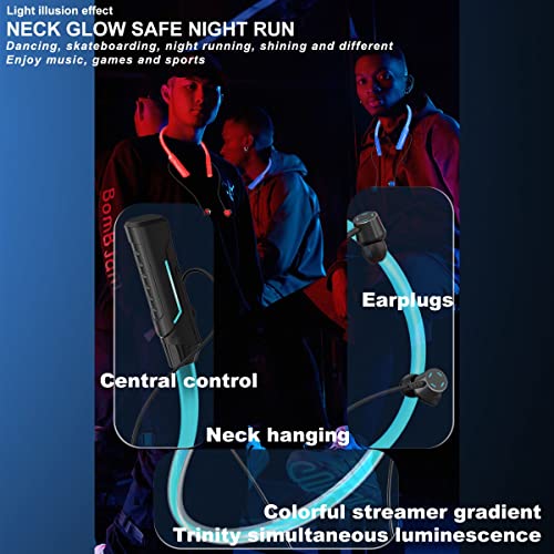 DECWIN Neckband Wearable Wireless Headphones,Bluetooth LED Light Show Earphones,Night Running LED Headphone with Mic TF Music Waterproof