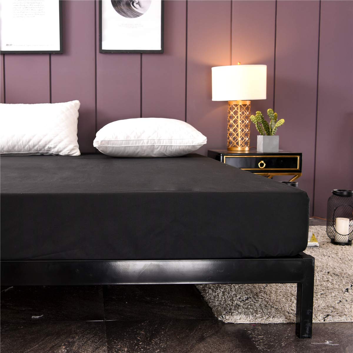 Holawakaka King Waterproof Mattress Encasement Protector Black Fitted Sheet Breathable Bed Mattress Pad Cover, 14" Deep Pocket (Black, King)