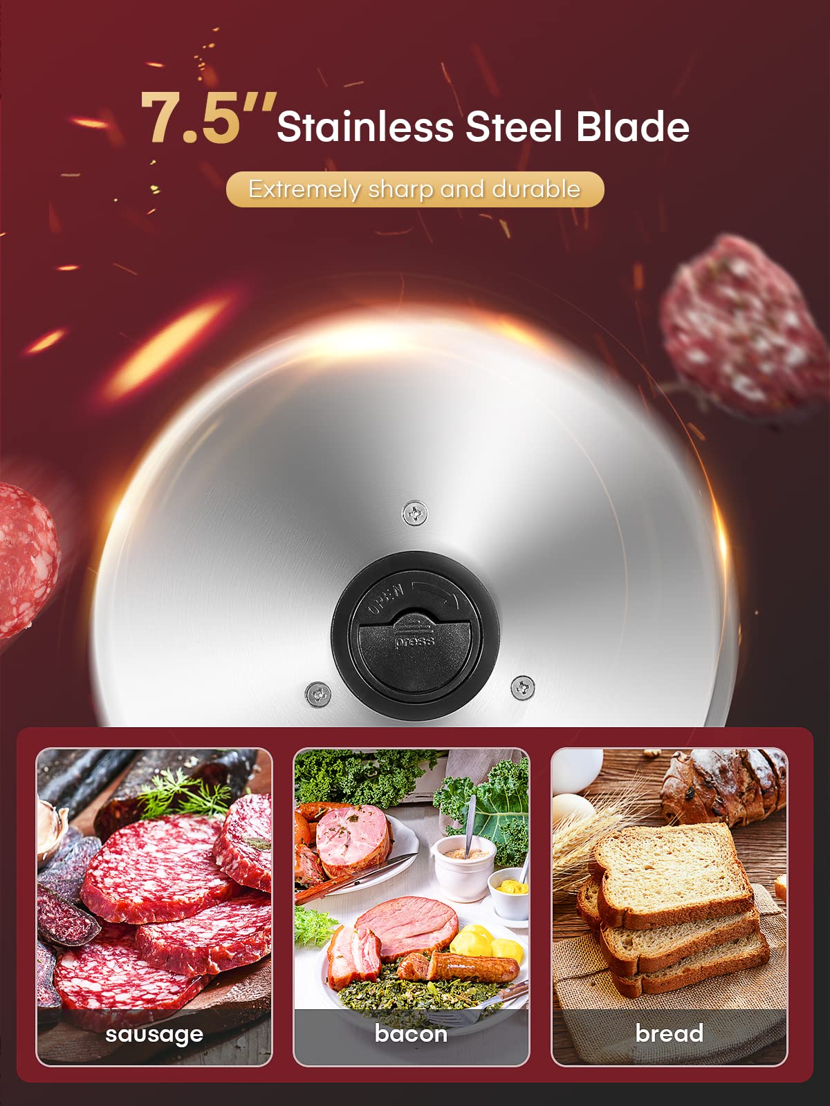 Meat Slicer Blade, Fohere 7.5'' Smooth Stainless Steel, Food Slicer Serrated Blade only for Fohere Meat Slicer