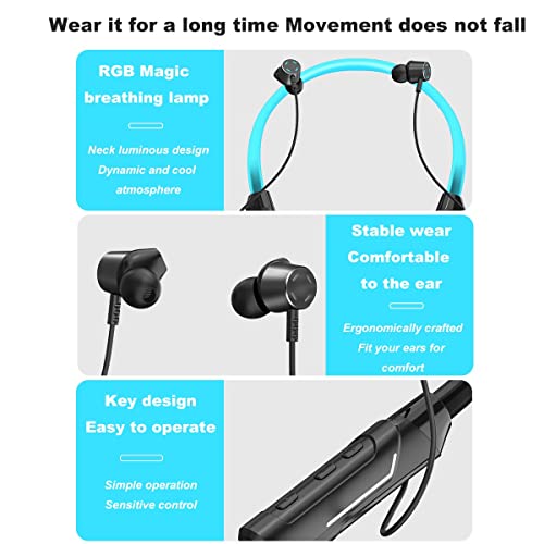 DECWIN Neckband Wearable Wireless Headphones,Bluetooth LED Light Show Earphones,Night Running LED Headphone with Mic TF Music Waterproof