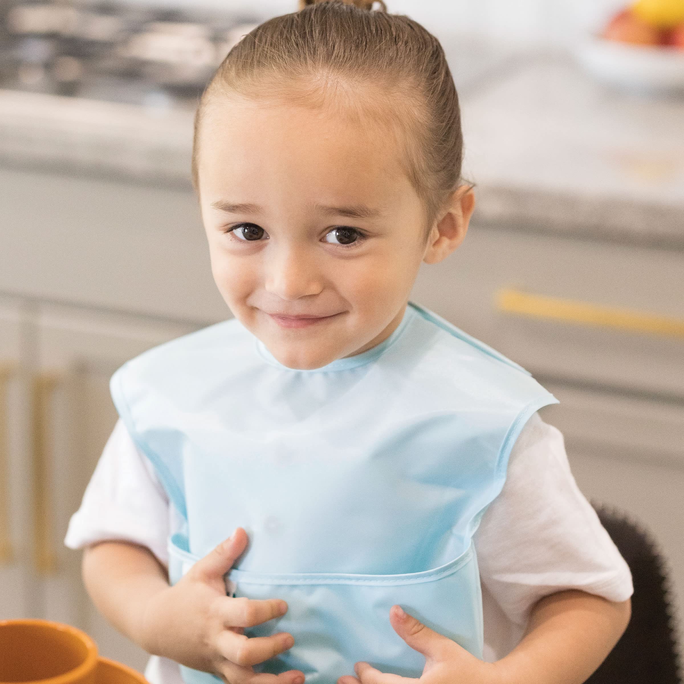 Tiny Twinkle Mess-Proof Baby Bib - Waterproof Bib for Baby Boy or Girl - Machine Washable - Adjustable Closure- PVC, BPA, & Phthalate Free - Great for Travel - Baby Food Bibs (3 Pack, Sage, Charcoal)