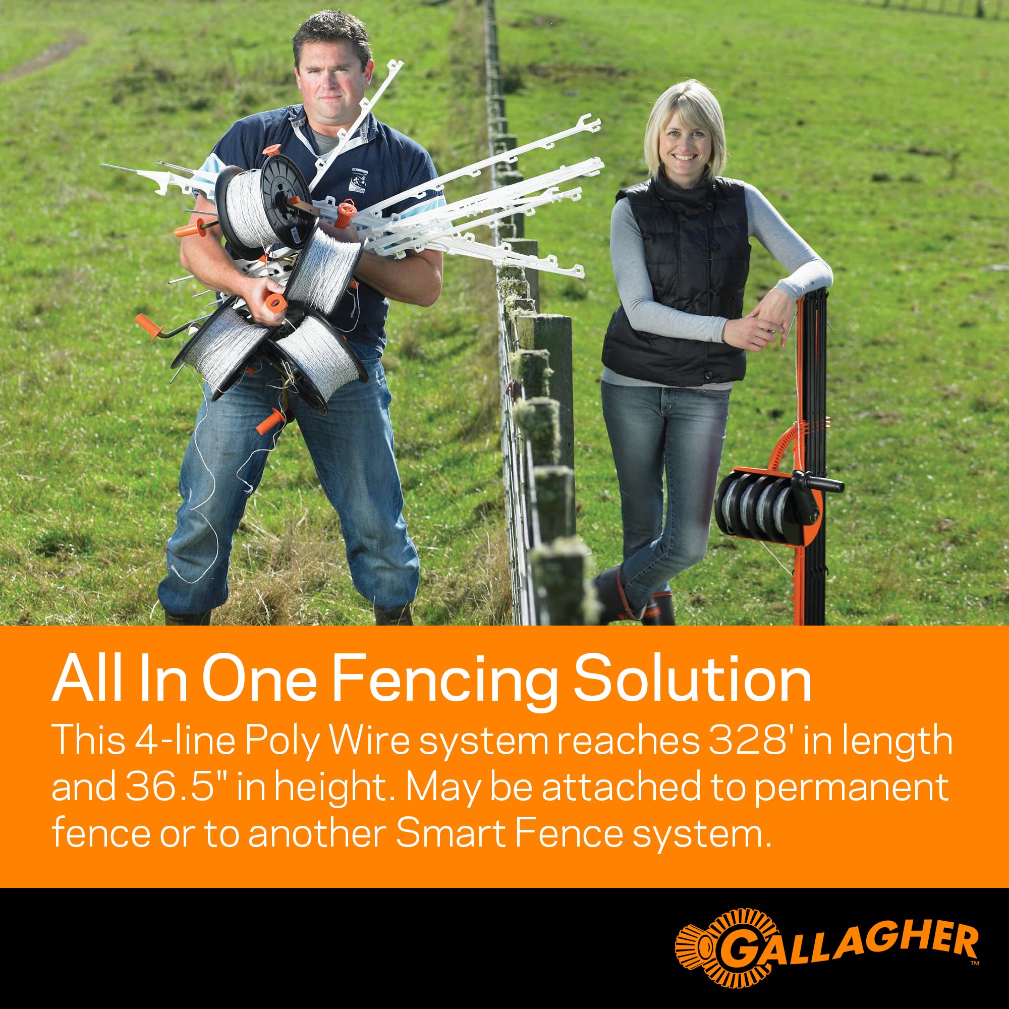 Gallagher Smart Fence 2 | Portable Fence for Containing Animals, Temporary Field Fencing, Quick and Easy Install, Safe and Versatile | 328ft of 4-Strand Electric Fencing