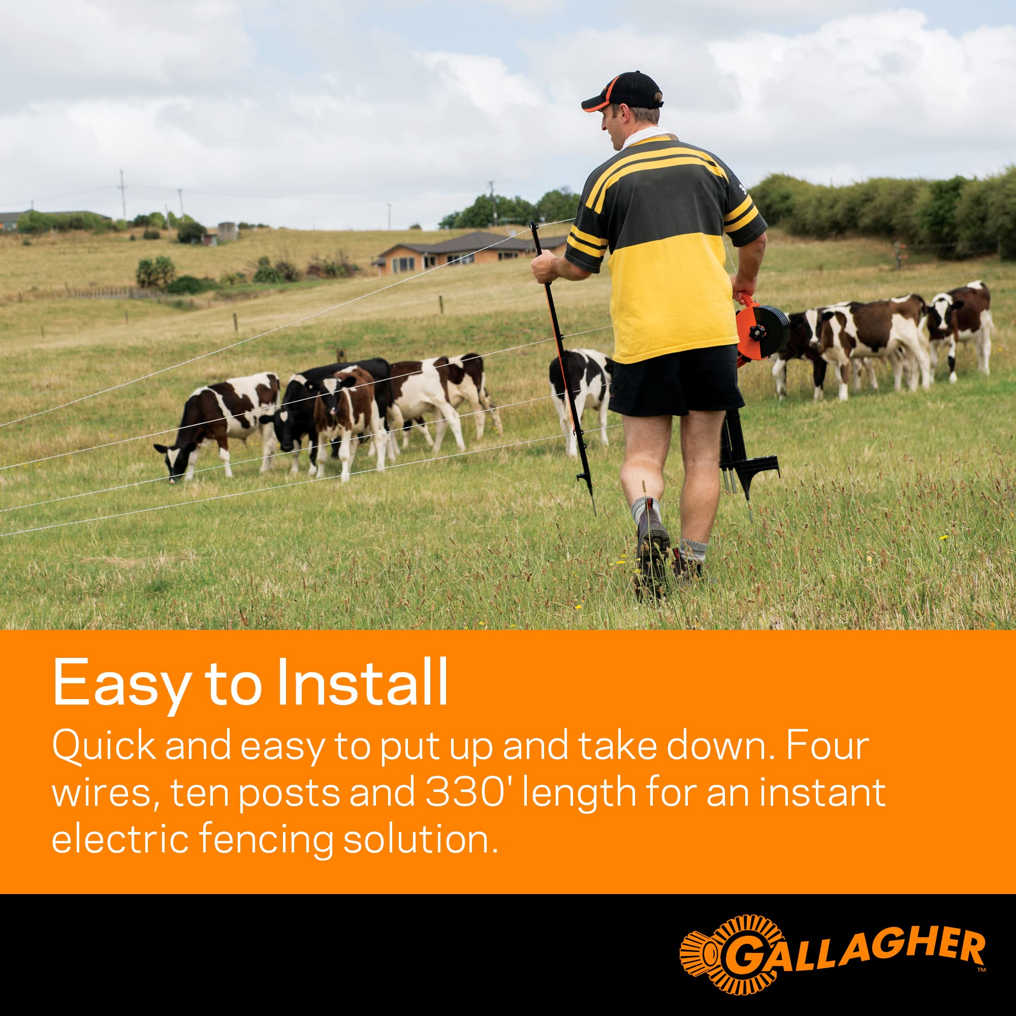 Gallagher Smart Fence 2 | Portable Fence for Containing Animals, Temporary Field Fencing, Quick and Easy Install, Safe and Versatile | 328ft of 4-Strand Electric Fencing