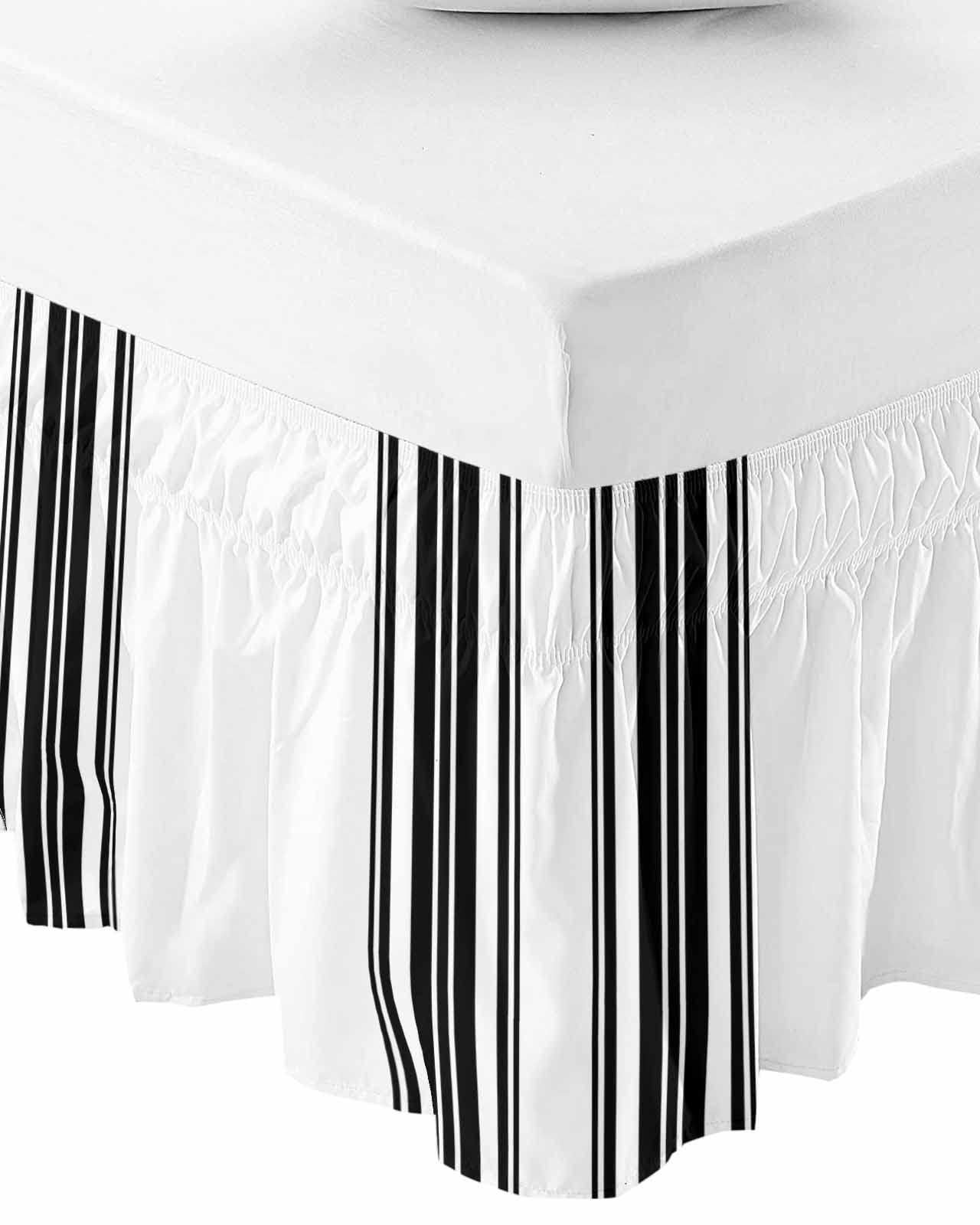 Black Stripes Bed Skirt Queen Size 18 Inch Drop,Adjustable & Elastic Wrap Around Bed Skirts Pleated Luxury Dust Ruffles for Twin Full Queen Cal King Bed,Traditional Bohemian Geometric Art Decor White