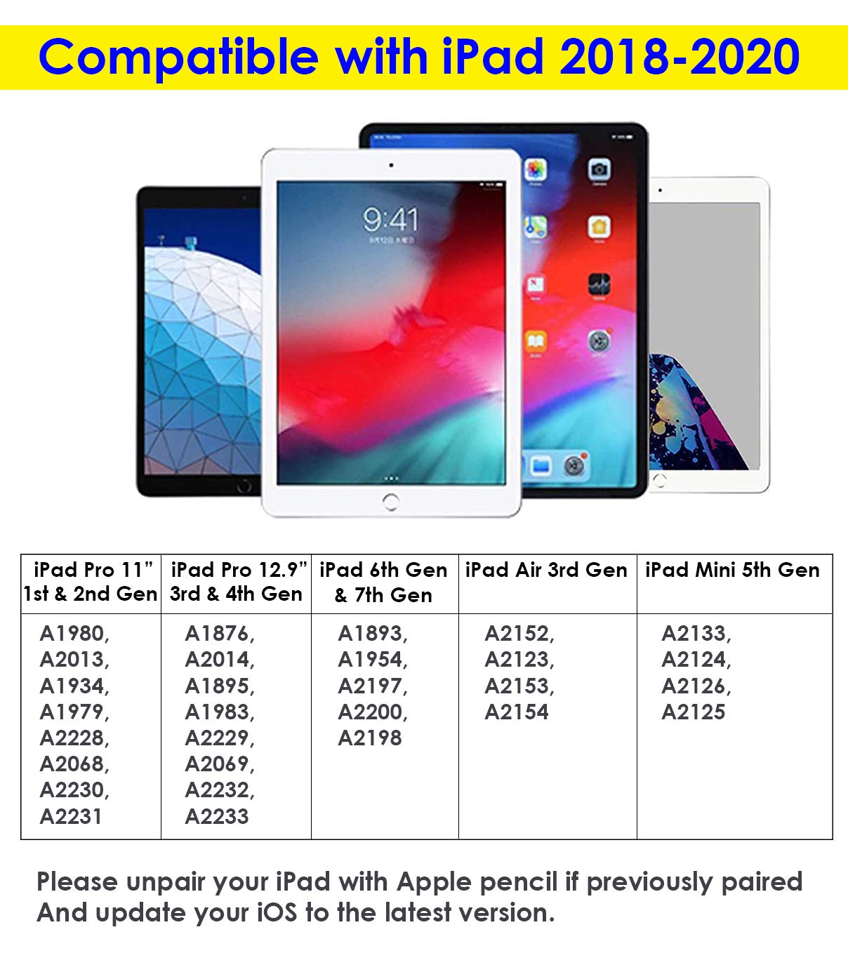 Stylus for Apple iPad, Active Digital Pen for iPads After 2018, iPad 6/7 / Pro 3-12.9" 3rd Gen/Pro 3-11" 1st Gen/Pro 12.9" - 4th Gen/Pro 11" - 2nd Gen/Air - 3rd Gen/Mini - 5th Gen