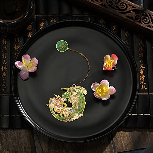 Altsuceser Vintage Geometric Pendant Hollow Out Bookmarks, Chinese Style Brass Bookmark with Tassel for Women Teacher Kids Book Lovers A