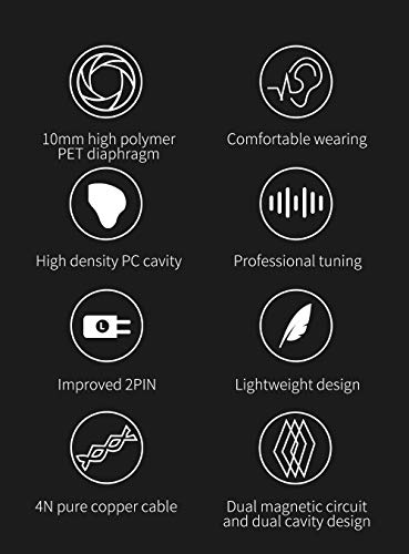 Kinboofi KBEAR KS1 in Ear Monitors, 1DD HiFi Earphones, Noise Canceling Earbuds Headphone Dynamic Headset with Detachable 2 Pin Cable (Black No Mic)