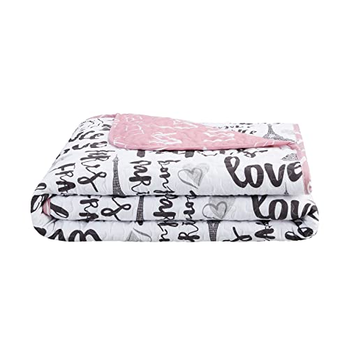 Quaint Home, Pillows, and Shams, 4-Piece Quilt Set, Twin, Bonjour Paris Pink/White/Black