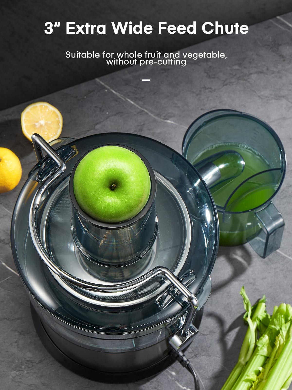FOHERE Juicer Machines,1200W Max Power Centrifugal Juicer Extractor with 3-inch Wide feed chute & Anti-Drip for Fruit and Vegetable, 2-Speed Setting, Easy to Clean with Brush, Stainless Steel, 800W