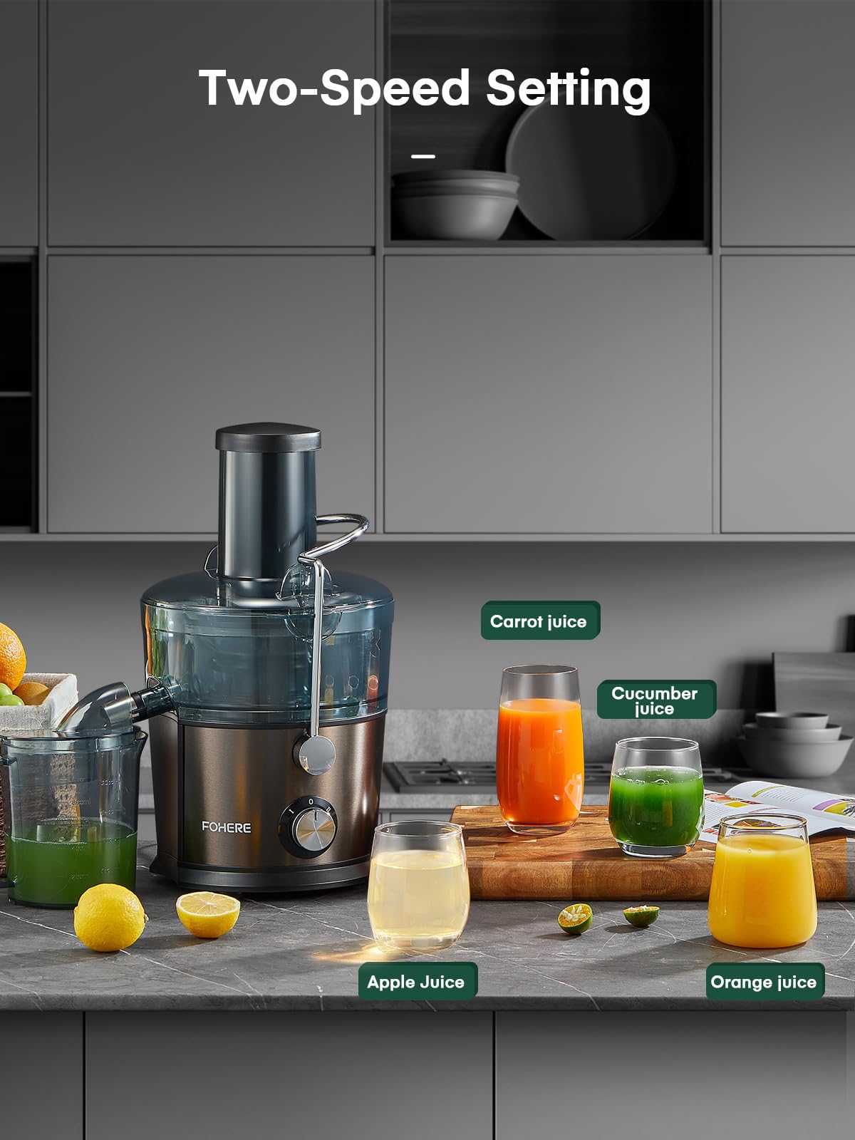 FOHERE Juicer Machines,1200W Max Power Centrifugal Juicer Extractor with 3-inch Wide feed chute & Anti-Drip for Fruit and Vegetable, 2-Speed Setting, Easy to Clean with Brush, Stainless Steel, 800W