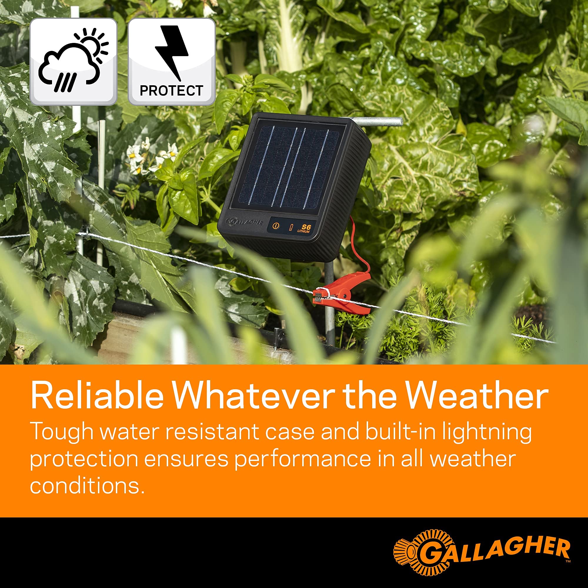 Gallagher S6 Solar Electric Fence Charger | Protect Your Backyard and Pets | Solar Lithium Technology, 0.06 Stored Joule Energizer | Unique Post Mounting System | Portable and Super Tough