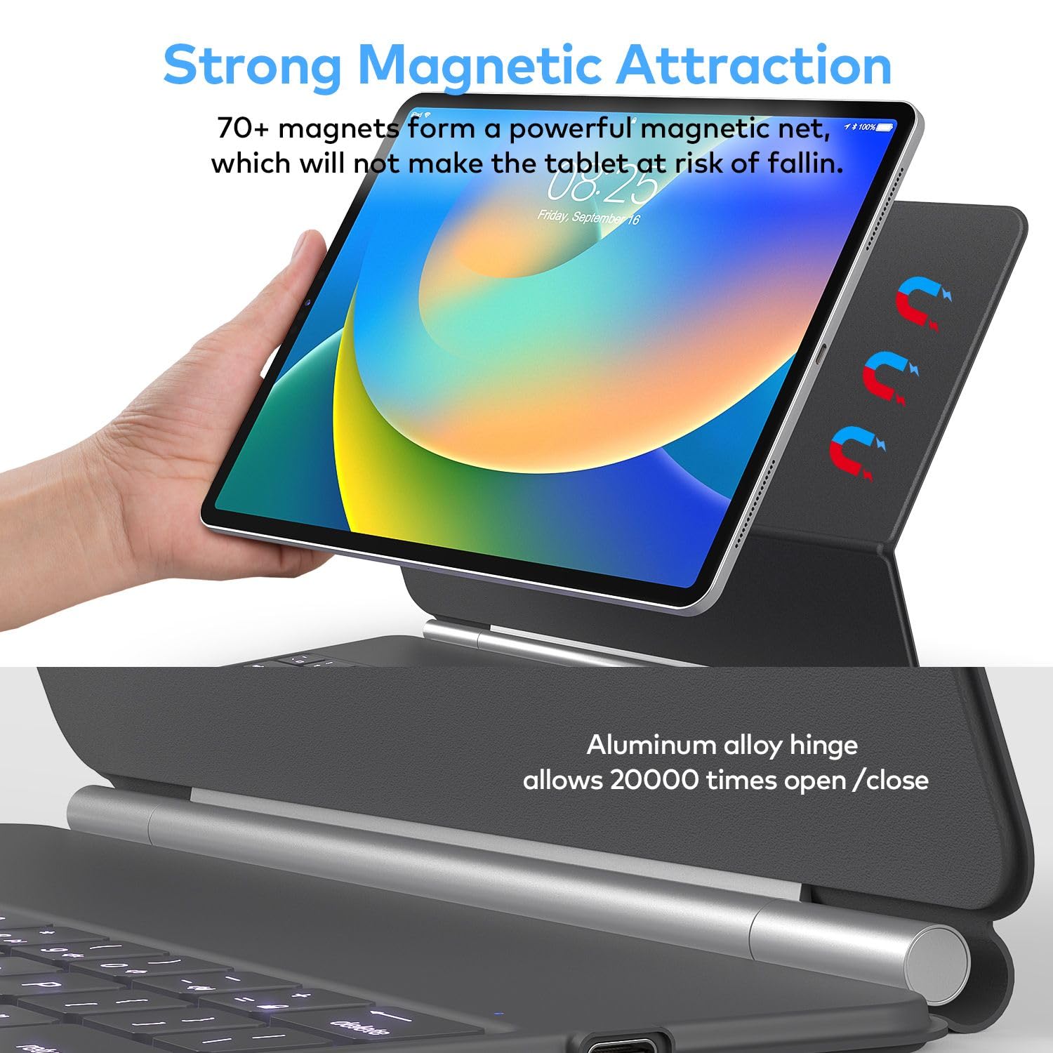 Keyboard Case for iPad Air 13 (M3 2025 / M2 2024) and iPad Pro 12.9 inch 6th / 5th / 4th / 3rd Generation β Magic-Style Magnetic Keyboard Case with Multi-Touch Trackpad β Floating Cantilever Stand