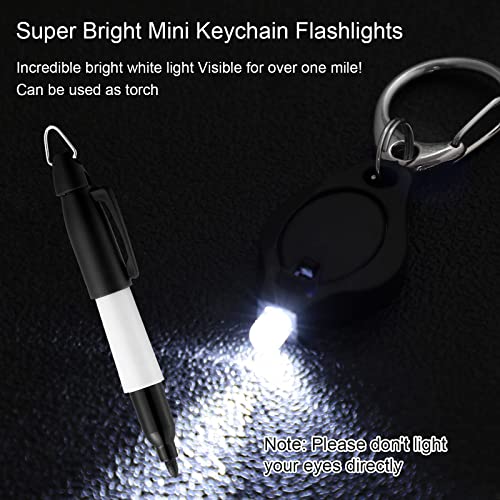 12 Pieces Mini Flashlight Keychain Permanent Marker Keychain for Badge Set LED Key Ring Light Bullet Tip Fine Point Markers (Black)