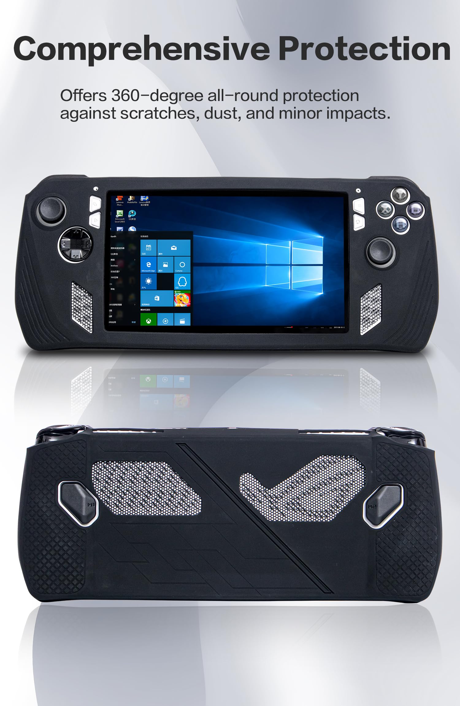 Silicone Case for ROG Ally, Protective Case for ROG Ally with Tempered Glass Screen Protectors, Dust-Proof Net, Joystick Protectors and 3.1 Adapter - Black