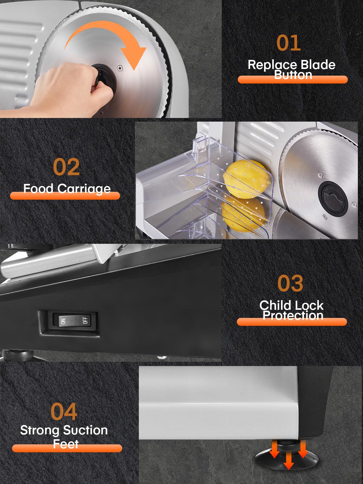 Meat Slicer for Home Use, FOHERE 200W Electric Deli Food Slicer With Two Removable 7.5" Stainless Steel Blade, Adjustable Thickness(0-15mm), Easy to Clean, Cut Meat Cheese Bread, Silver