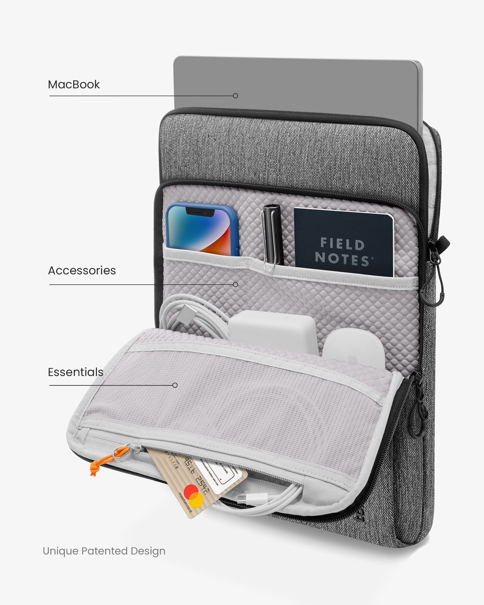 tomtoc 360 Protective Laptop Sleeve Designed for 16-inch New MacBook Pro M4/M3/M2/M1 Pro/Max 2024-2019, Water-Resistant Well-Organized Accessory Sleeve Case with Handle