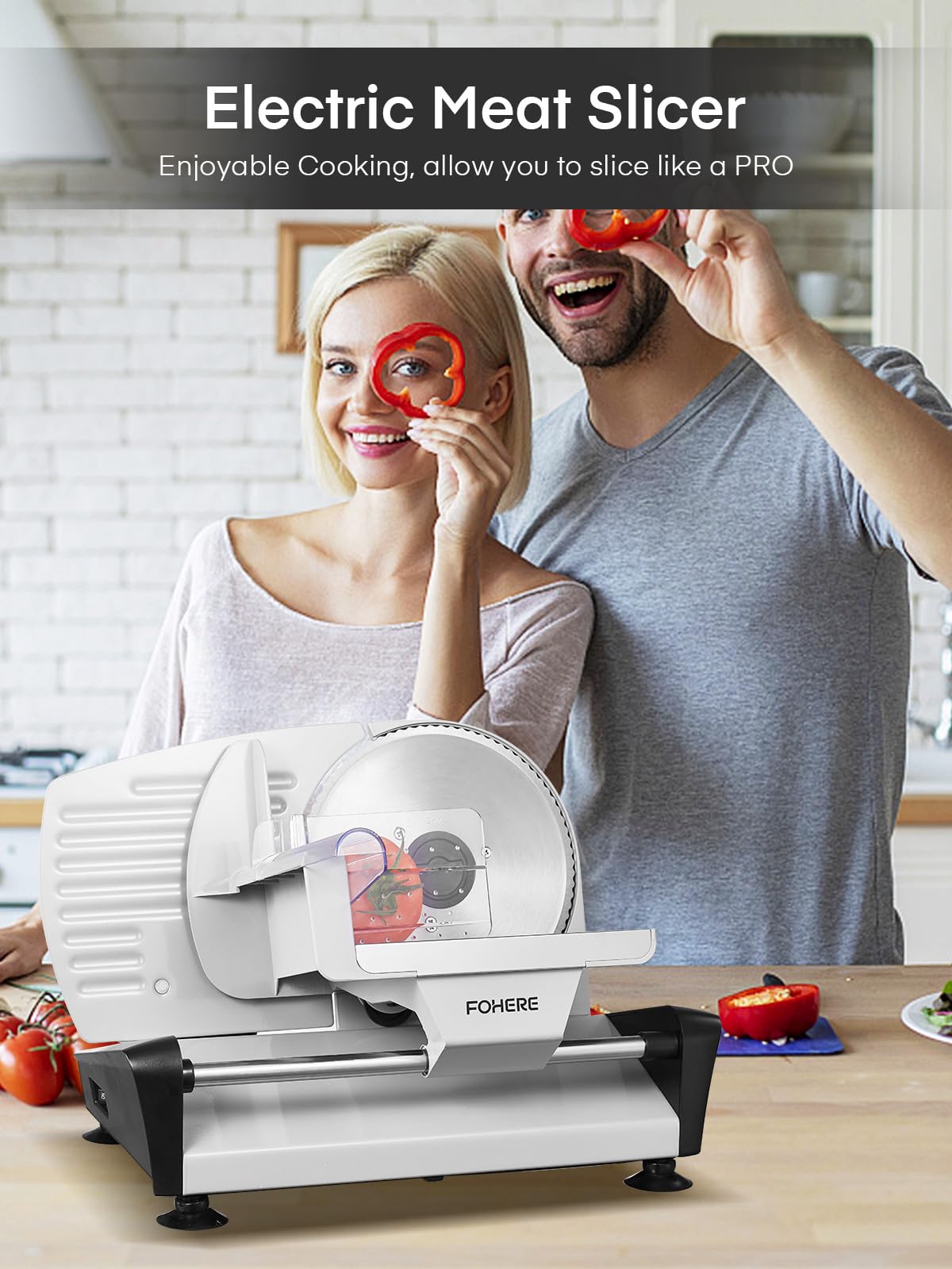 Meat Slicer for Home Use, FOHERE 200W Electric Deli Food Slicer With Two Removable 7.5" Stainless Steel Blade, Adjustable Thickness(0-15mm), Easy to Clean, Cut Meat Cheese Bread, Silver