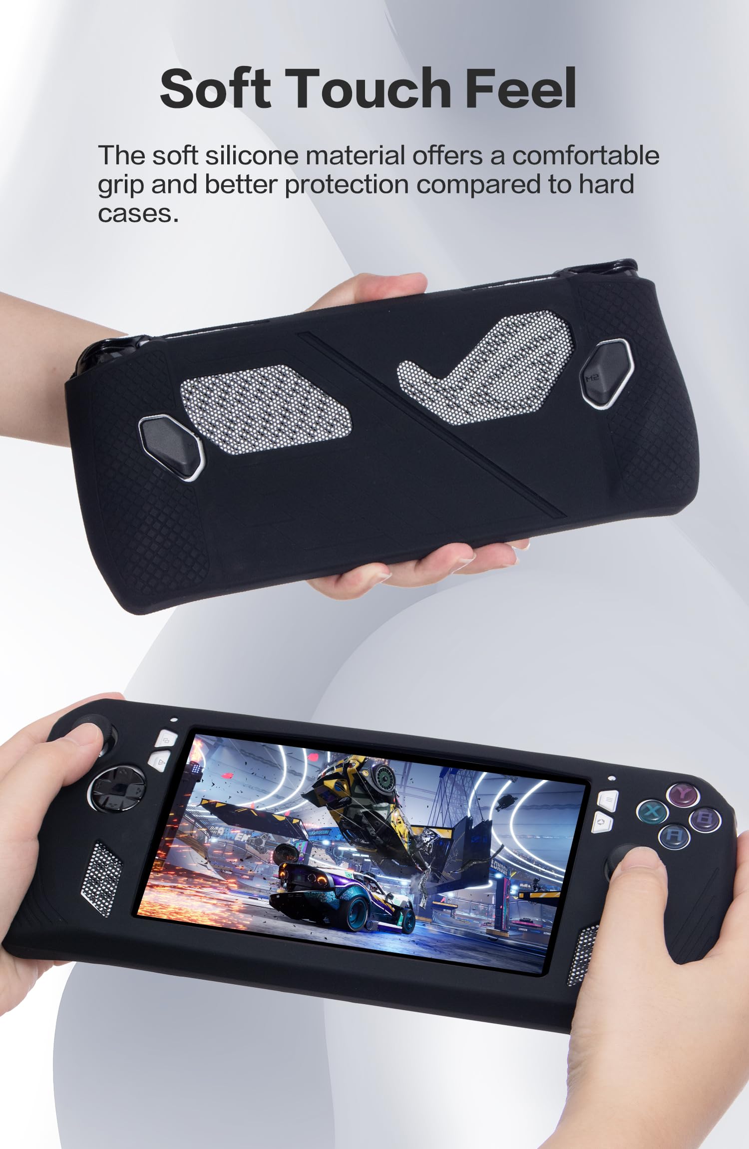 Silicone Case for ROG Ally, Protective Case for ROG Ally with Tempered Glass Screen Protectors, Dust-Proof Net, Joystick Protectors and 3.1 Adapter - Black