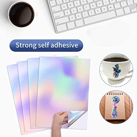 QiXin 24 Sheets Holographic Sticker Paper 8.5 x11 inch for Inkjet Printer & Laser Printer US letter size Holographic Printable Vinyl Rainbow Sticker Printer Paper Adhesive Waterproof Vinyl