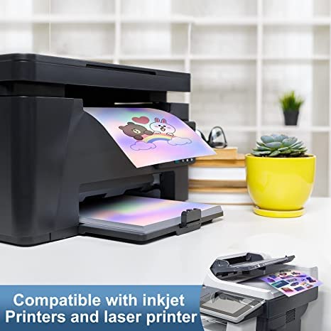 QiXin 24 Sheets Holographic Sticker Paper 8.5 x11 inch for Inkjet Printer & Laser Printer US letter size Holographic Printable Vinyl Rainbow Sticker Printer Paper Adhesive Waterproof Vinyl