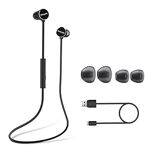 Philips UN102 Upbeat in-Ear Wireless Bluetooth with Microphone, Around The Neck, in-Ear Bluetooth, Magnetic Earbuds, 7hr Playtime, (TAUN102) Black