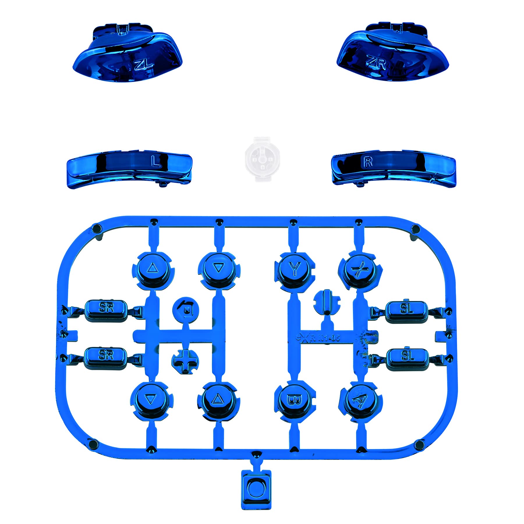 eXtremeRate Chrome Blue Full Set Replacement Buttons for Nintendo Switch & OLED JoyCon, ABXY Direction Keys SR SL L R ZR ZL + - Home Capture Trigger Buttons Springs - Without Controller