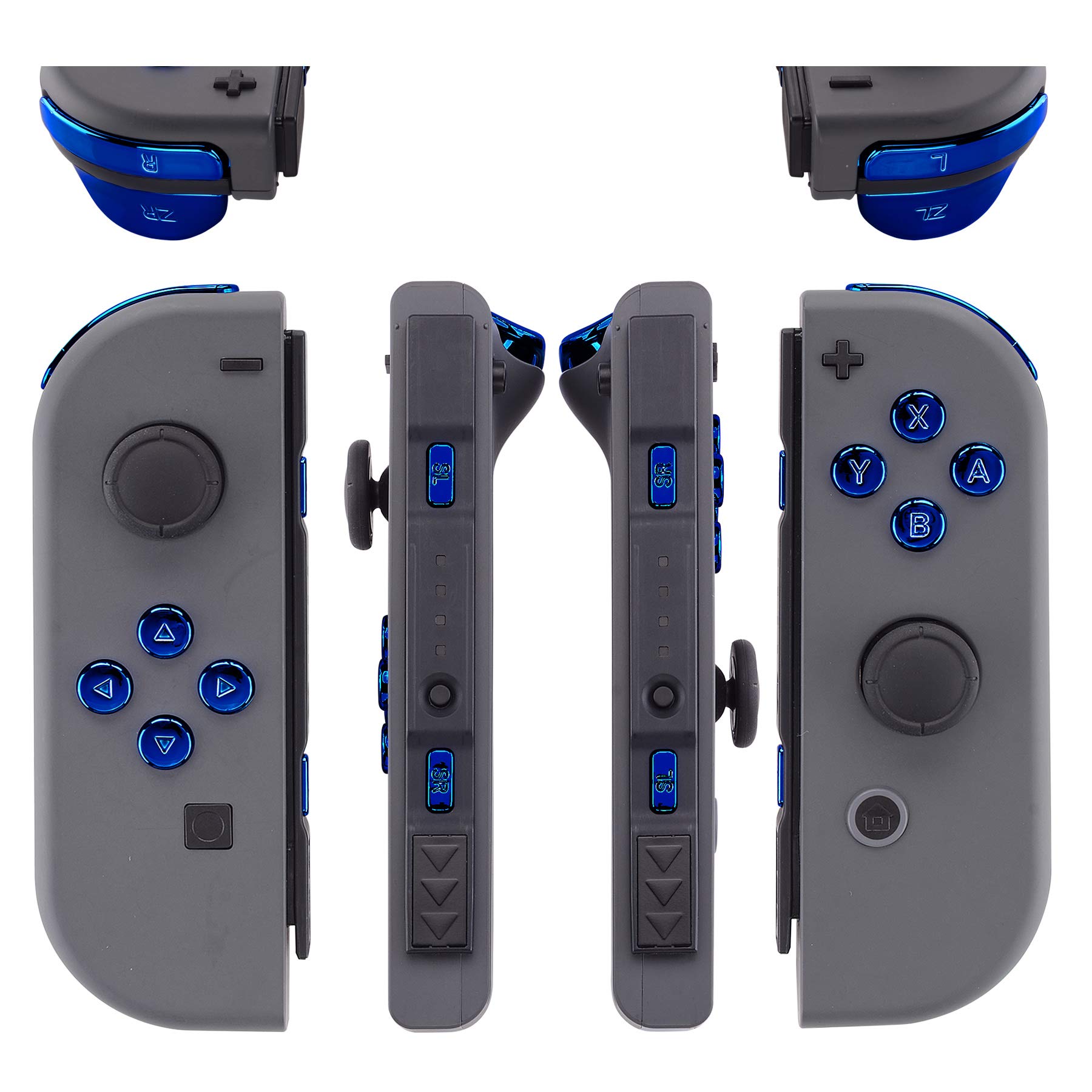 eXtremeRate Chrome Blue Full Set Replacement Buttons for Nintendo Switch & OLED JoyCon, ABXY Direction Keys SR SL L R ZR ZL + - Home Capture Trigger Buttons Springs - Without Controller