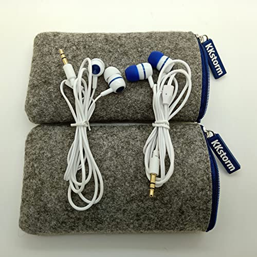 KKstorm Kids Headphones for School Kids: Kids Wired Headphones Wired Earphones Wired for Kids Earphones for Kids Earbuds Wired Headsets in Ear Earbuds in Felt Pouch KK-211 2PACK Blue White
