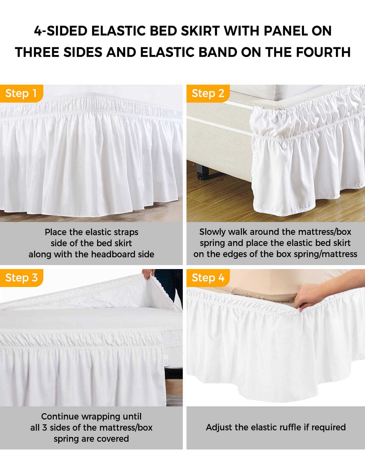 Orange Maple Leaf Bed Skirt Cal King Size 16 Inch Drop,Adjustable & Elastic Wrap Around Bed Skirts Pleated Luxury Ruffles for Twin Full Queen Cal King Bed,Autumn Fall Leaves Rustic Black White Plaid