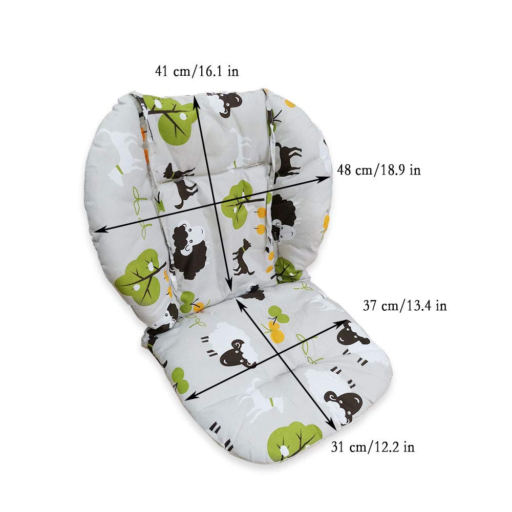 twoworld Baby High Chair Seat Cushion Liner Mat Pad Cover Resistant and High Chair Straps (5 Point Harness) 1 Suit (Grey Sheep)