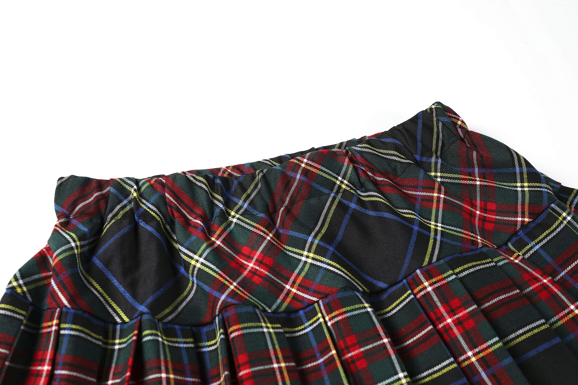 Women's Elastic Waist Plaid Pleated Skirt Tartan Skater School Uniform Mini Skirts (Series 18, L)