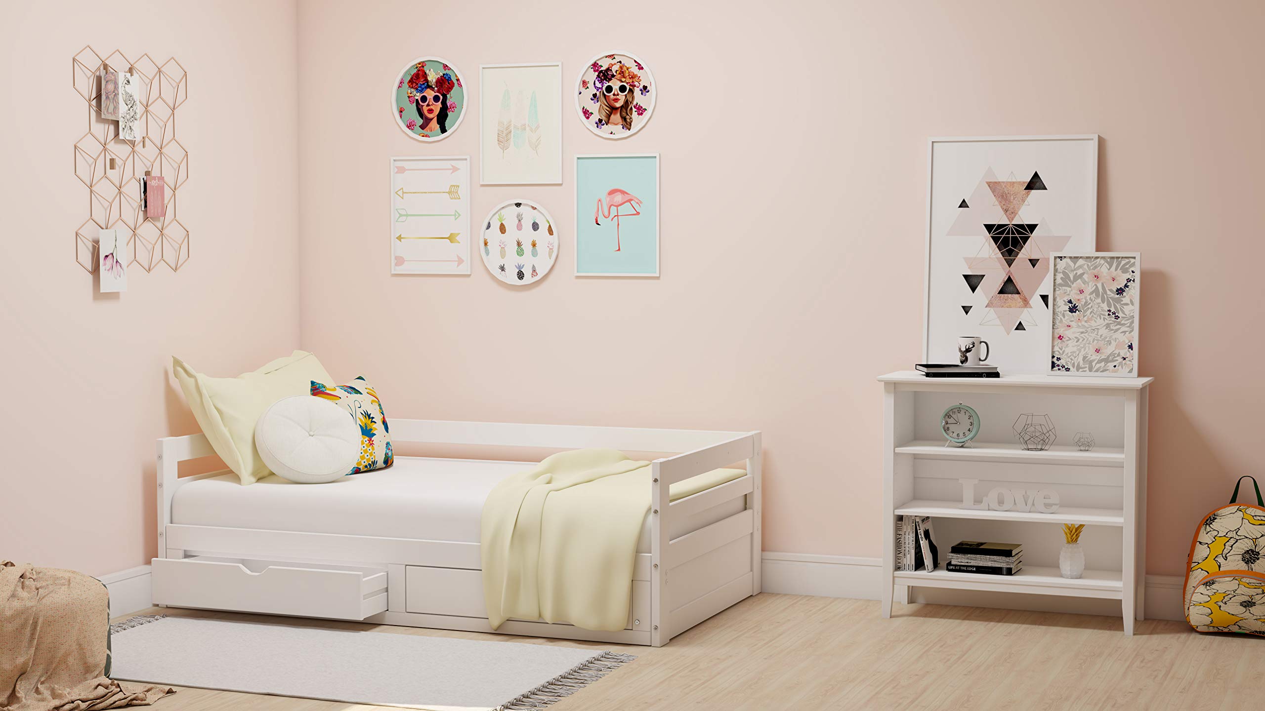 Alaterre Furniture Jasper Twin to King Extending Day Bed with Storage Drawers, White