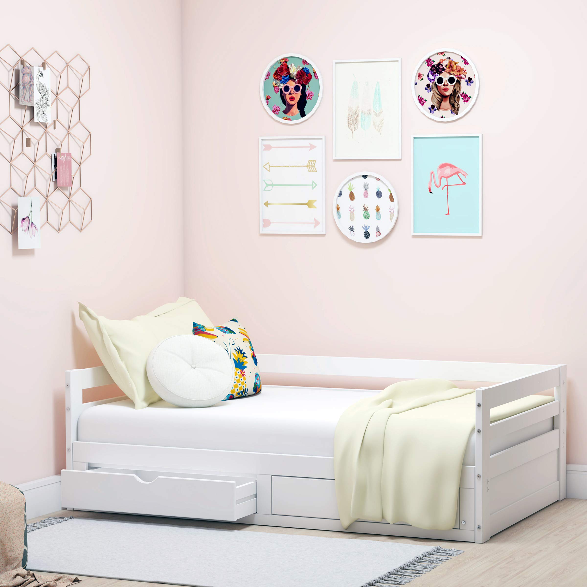 Alaterre Furniture Jasper Twin to King Extending Day Bed with Storage Drawers, White
