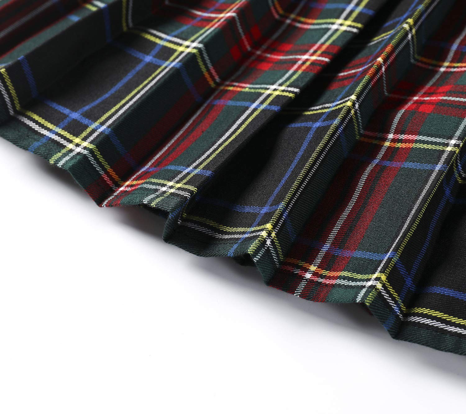 Women's Elastic Waist Plaid Pleated Skirt Tartan Skater School Uniform Mini Skirts (Series 18, L)