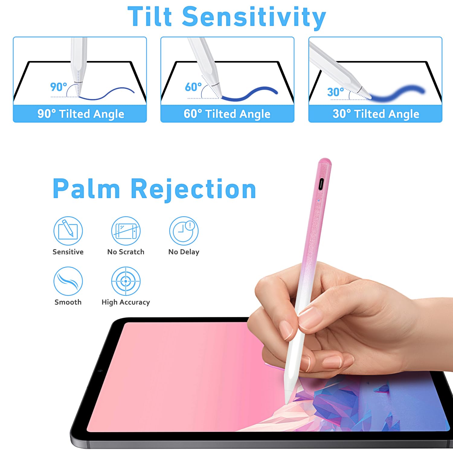 Stylus Pen for ipad, Active Pencil with Quick Charge, Palm Rejection Tilt Sensor, Magnetic Pen Compatible with 2018-2022 iPad Pro 11"/12.9",iPad 10/9/8/7/6,iPad Mini 5/6,iPad Air3/4/5