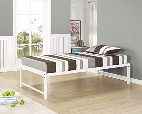KB Designs - Twin Size Metal Platform Daybed Frame with Pop Up Trundle, White