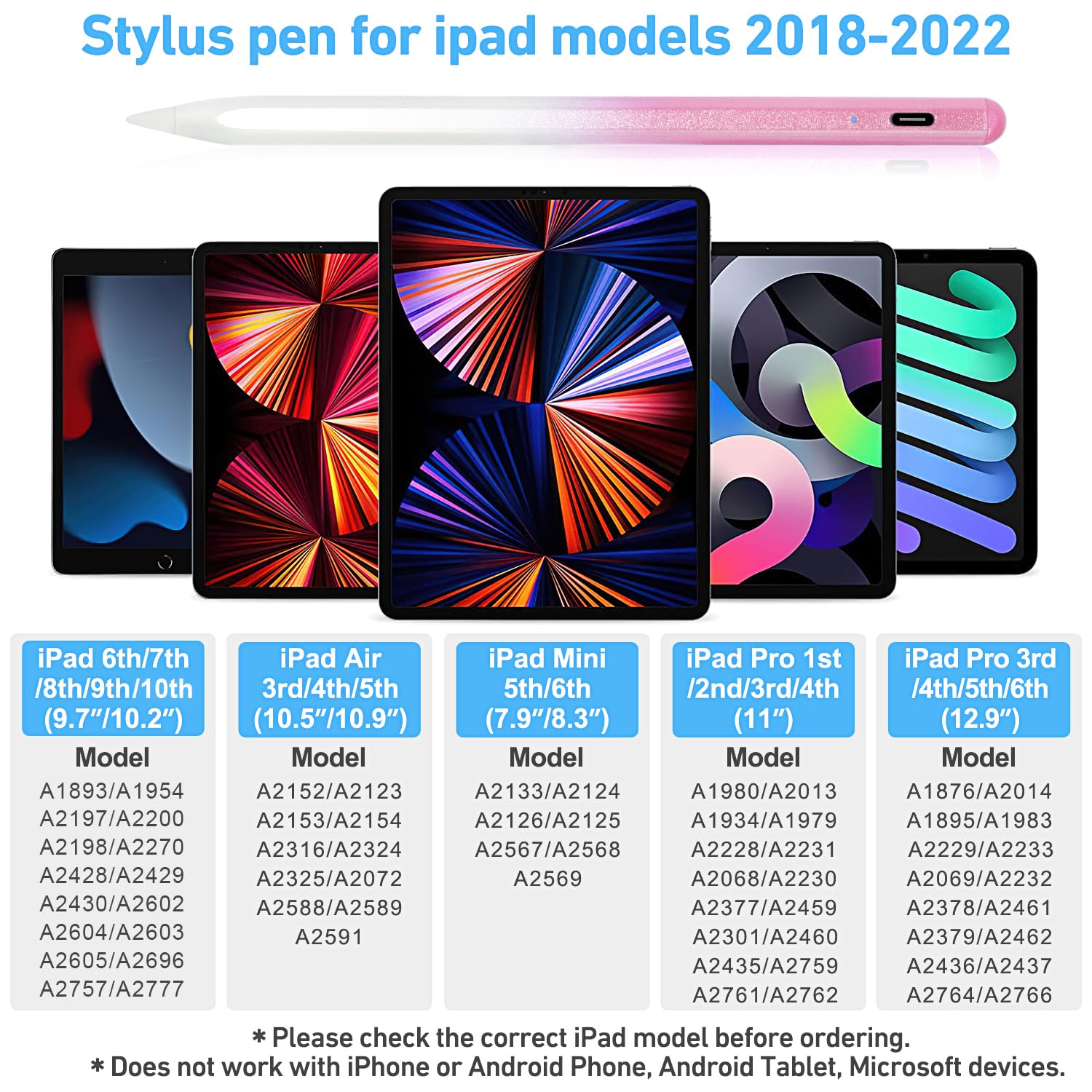 Stylus Pen for ipad, Active Pencil with Quick Charge, Palm Rejection Tilt Sensor, Magnetic Pen Compatible with 2018-2022 iPad Pro 11"/12.9",iPad 10/9/8/7/6,iPad Mini 5/6,iPad Air3/4/5