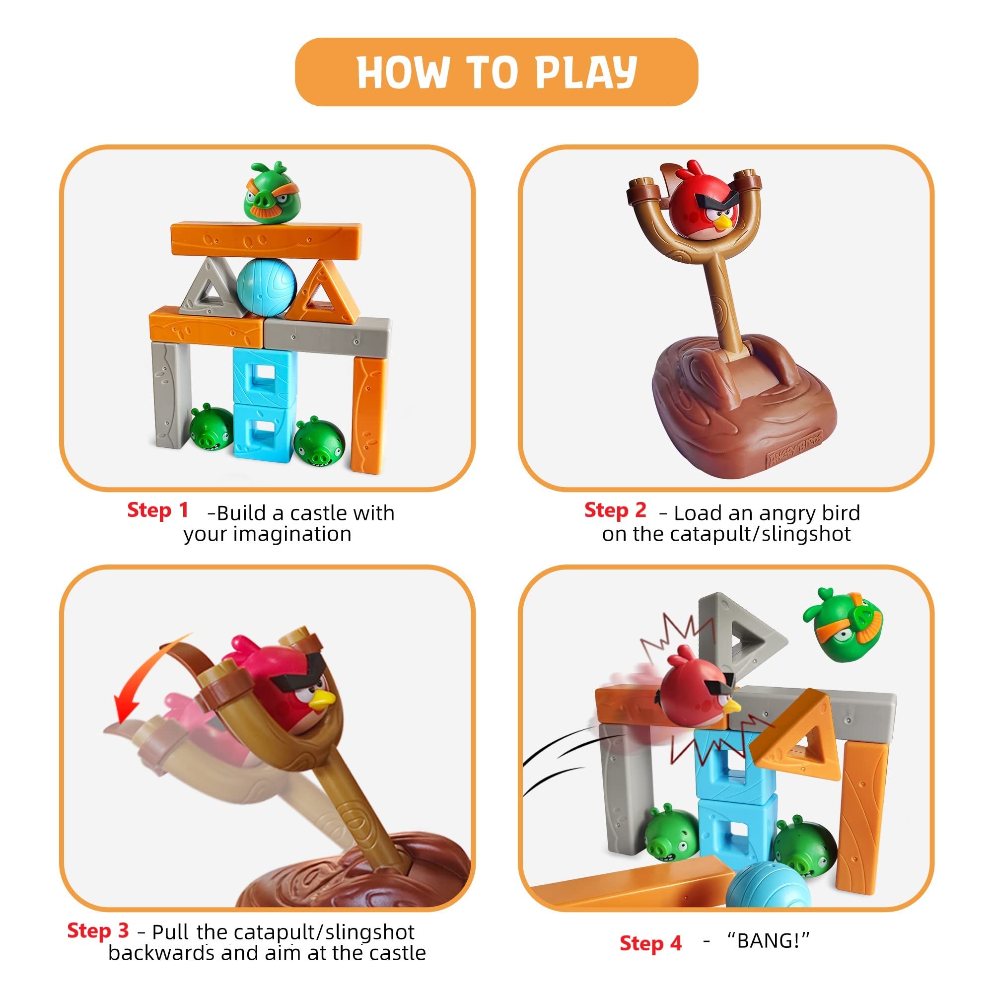 ROLOSO Newly Licensed Angry Birds Toys Playsets Build N’ Launch Construction Brick Assembly Building Blocks Sets Pig City Strike 2 Takedown Space Planet Game Catapult Slingshot Gift Box 20pcs