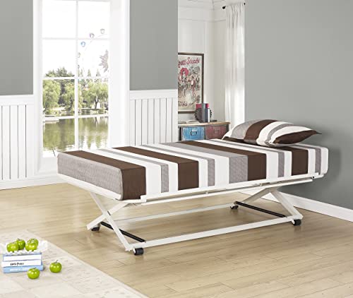 KB Designs - Twin Size Metal Platform Daybed Frame with Pop Up Trundle, White