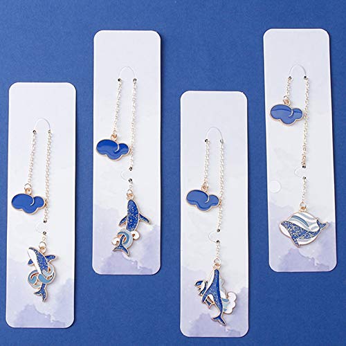 ZARYIEEO Office Products 4 Pcs Bookmarks Blue Whale Metal Bookmark with A String of Pendant Book Maker for Adults Kids Book Lovers Bookmarks for Reading Bookmarks Bulk Book Accessories