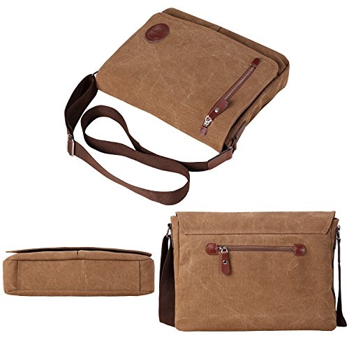 Vintage Canvas Satchel Messenger Bag for Men Women,Travel Shoulder bag 13.5" Laptop Bags Bookbag (Coffee)
