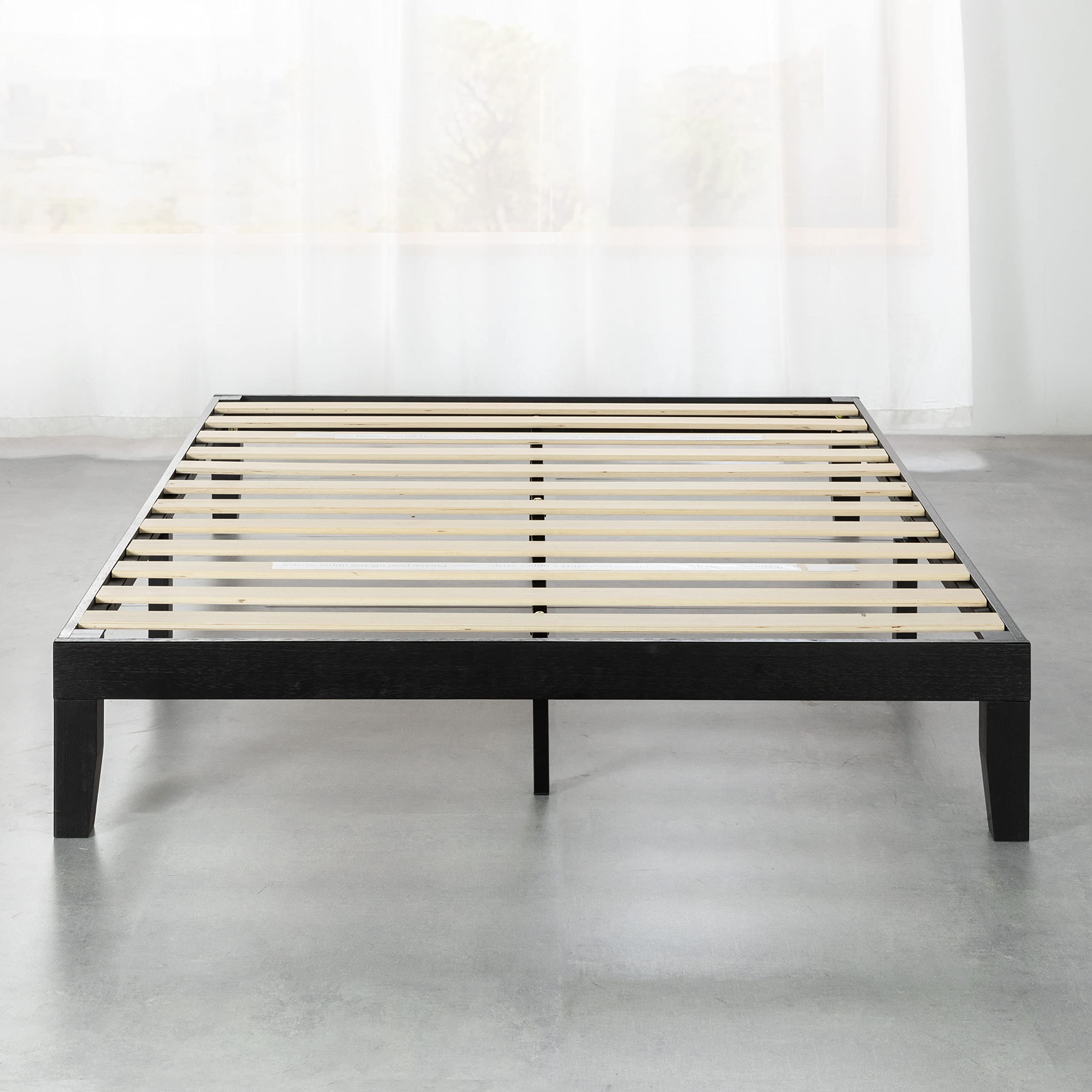Mellow Naturalista Classic 12 Inch Solid Wood Platform Bed with Wooden Slats, Full, Black