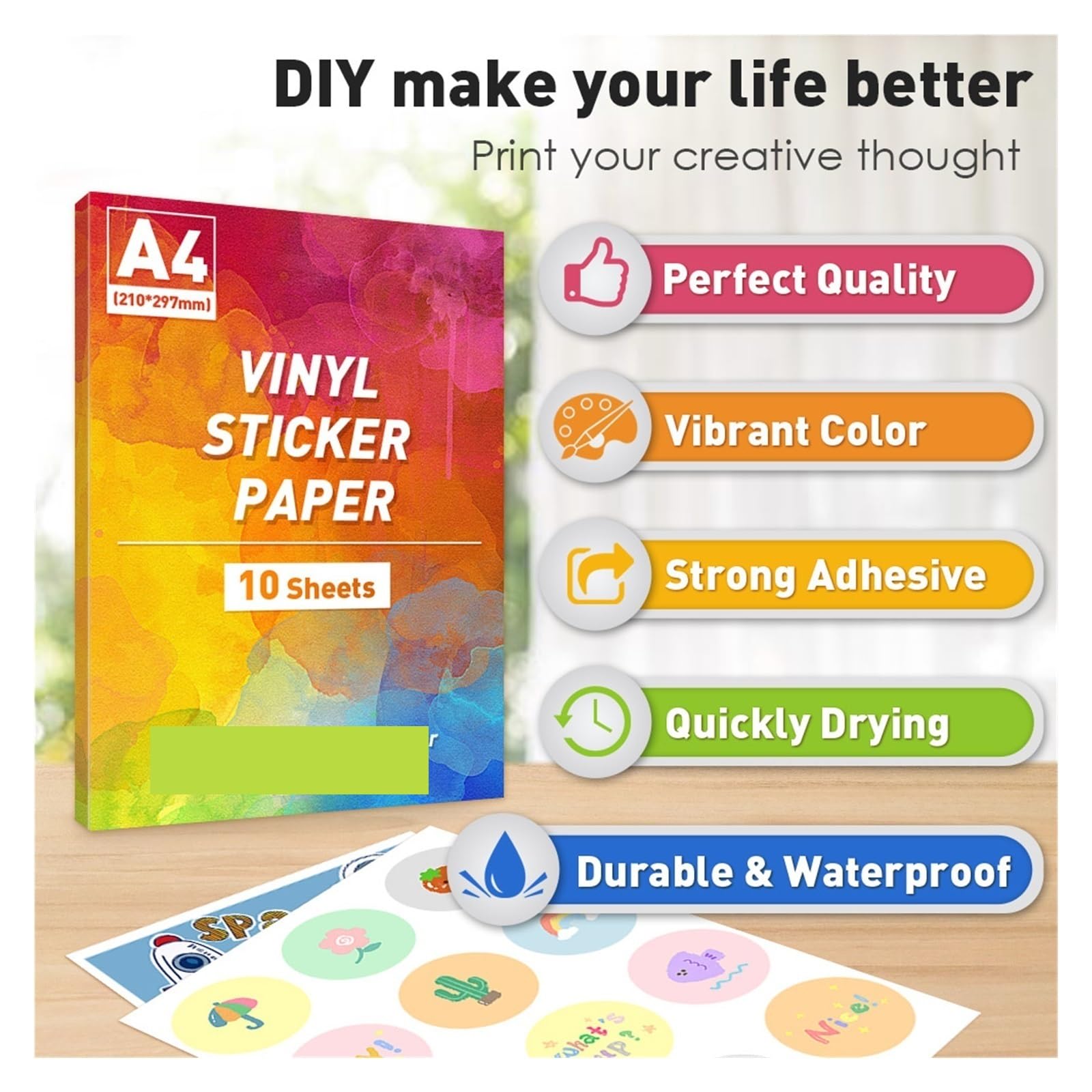 DAVBIR 10/50 Sheets A4 Sticker Printer Paper Matte Silver Paper Sticker Self Adhesive Label Waterproof For Inkjet Laser Printer Carft perfection (Color : 10 Sheets)