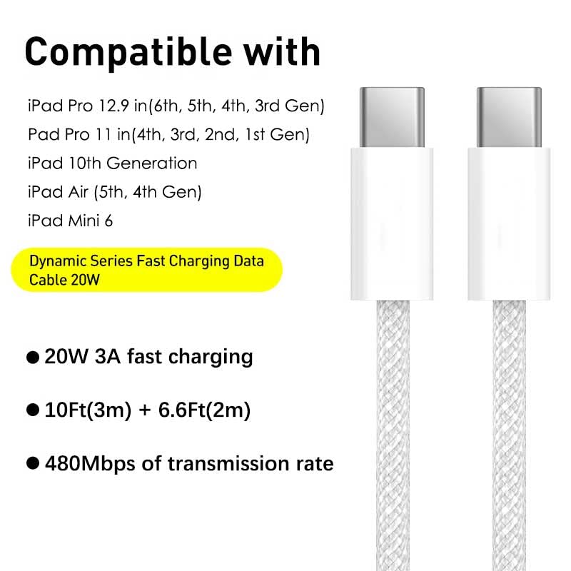 6/10 Ft USB C to USB C Fast Charger Cable for New iPad Pro 12.9 in 6th/5th/4th/3rd Gen, iPad Pro 11-inch 4th/3rd/2nd/1st, iPad Air 5/4, iPad 10th Generation, iPad Mini 6, iPad/Pro Charging Cord